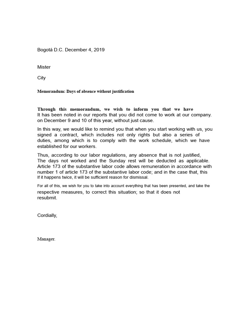 Memo For Day of Absence | PDF
