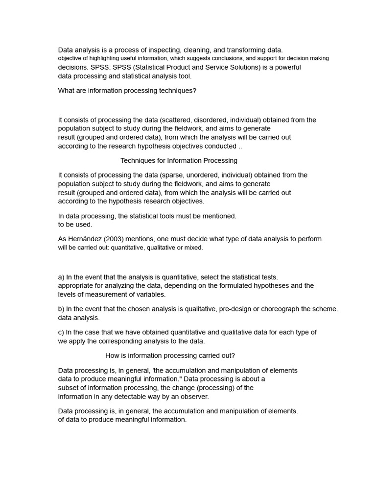 Techniques For Data Processing and Information Analysis | PDF ...