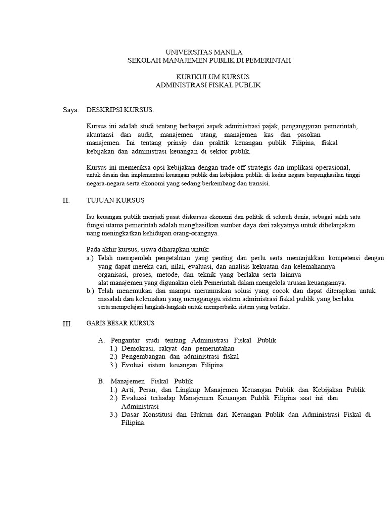 Kurikulum Administrasi Fiskal Publik | PDF