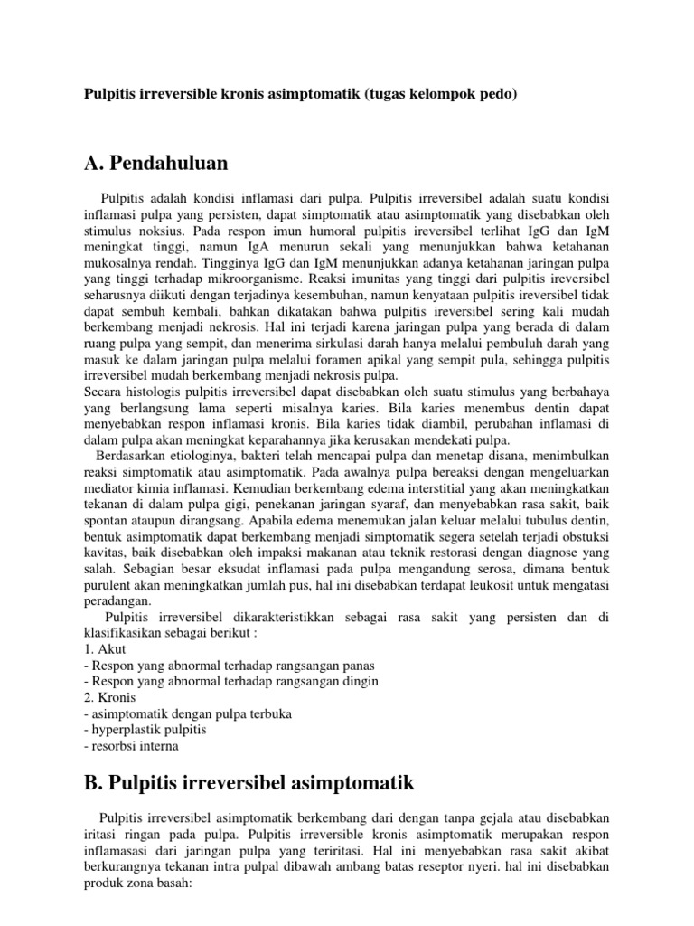 Pulpitis Irreversible Kronis Asimptomatik | PDF