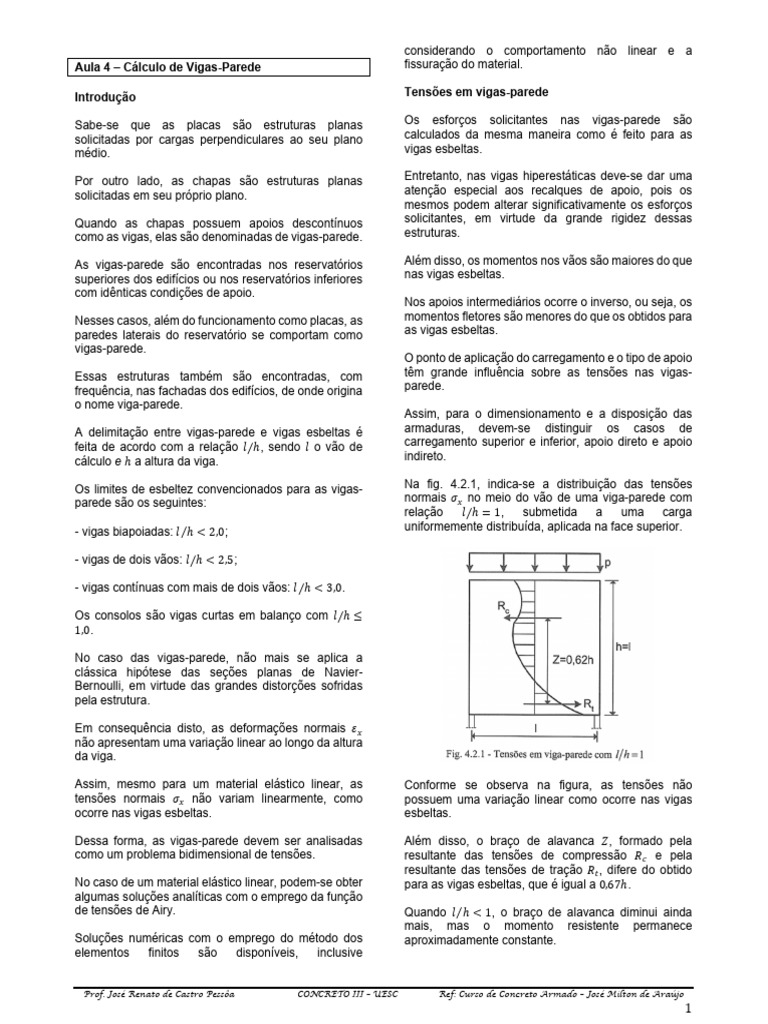 Aula 5 - Cálculo de Vigas-Parede | PDF | Estresse (Mecânica) | Cálculo