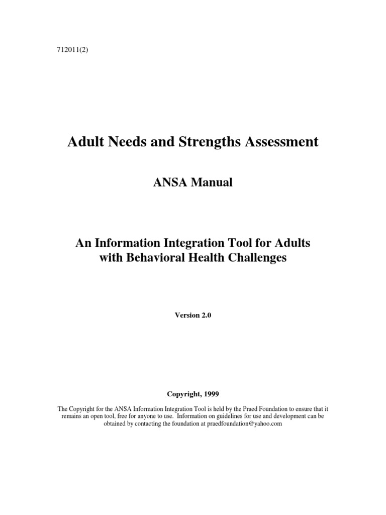 Adult Needs and Strengths Assessment: ANSA Manual | Download Free PDF ...