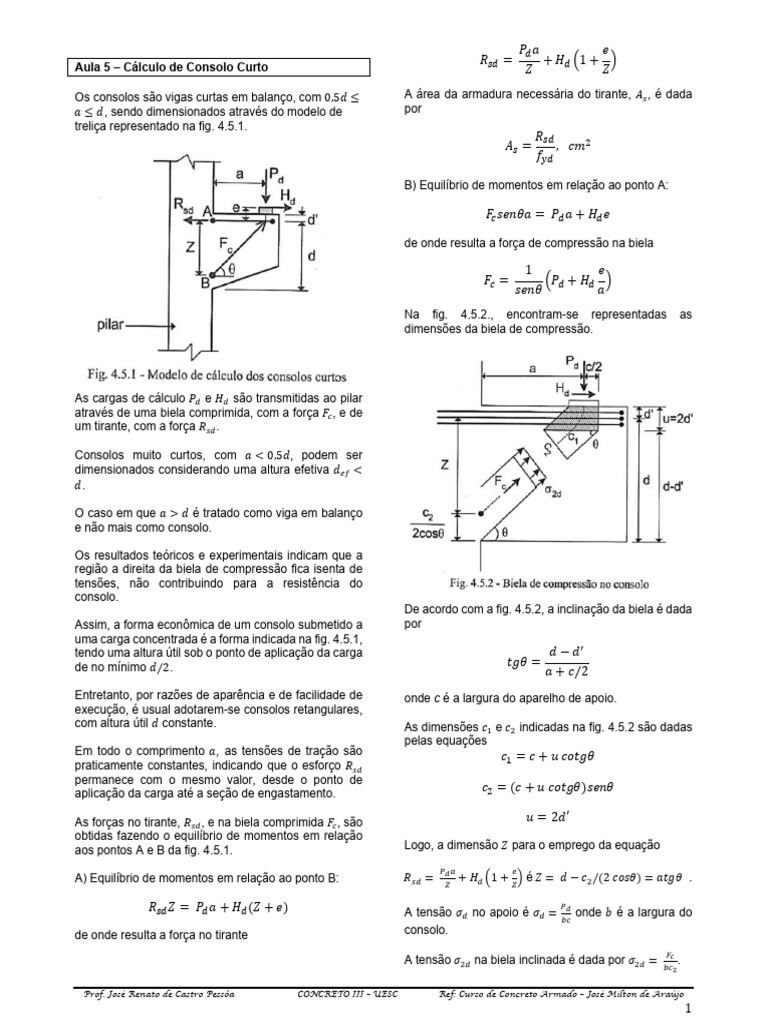 Aula 6 - Cálculo de Consolo Curto | PDF | Viga | Estresse (Mecânica)