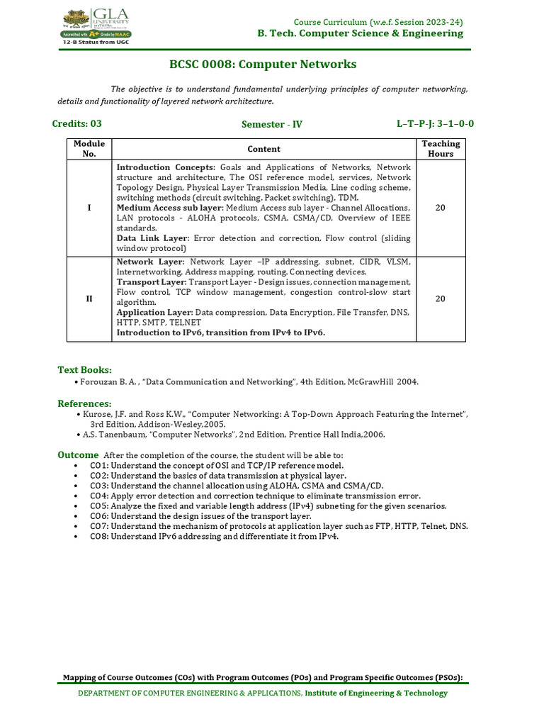 Syllabus of Computer Networks - CSE | PDF | Computer Network | I Pv6