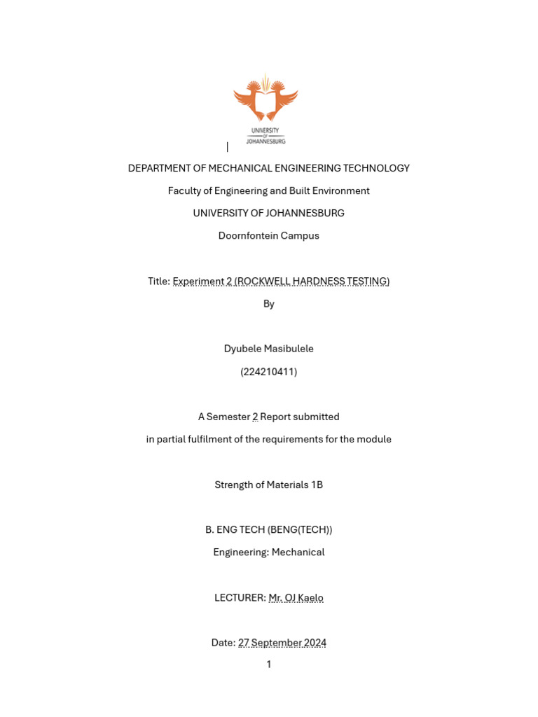 Rockwell Hardness Testing Report | PDF | Hardness | Young's Modulus