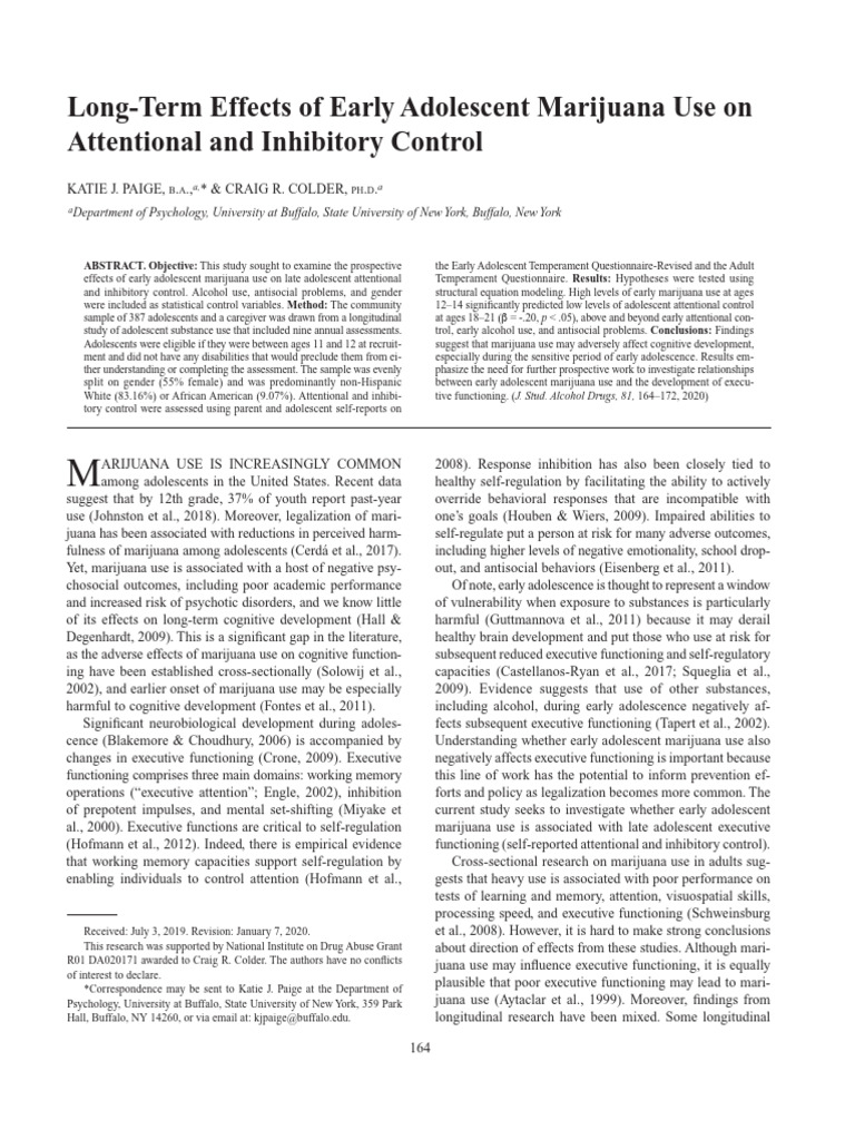 Long-Term Effects of Early Adolescent Marijuana Use On Attentional and ...