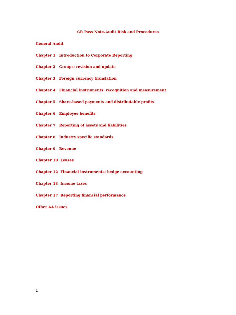 CR Pass Note-AA Risk and procedures | PDF | Audit | Going Concern