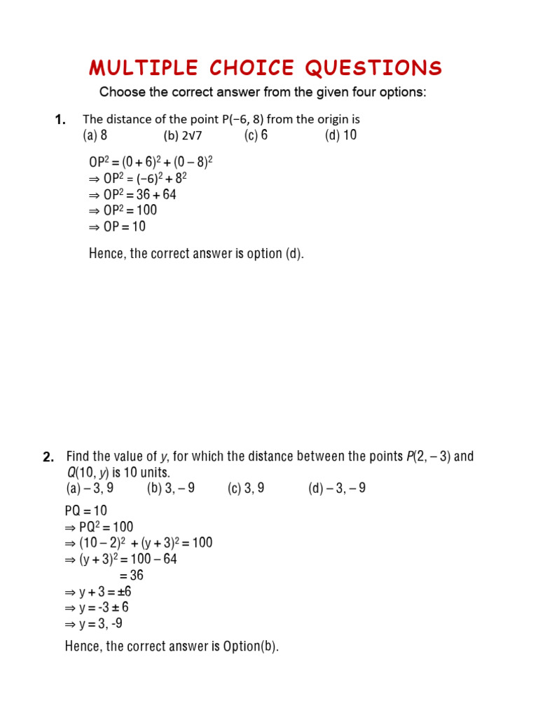 Coordinate Geometry Distance Formula Based Questions | PDF | Polytopes ...