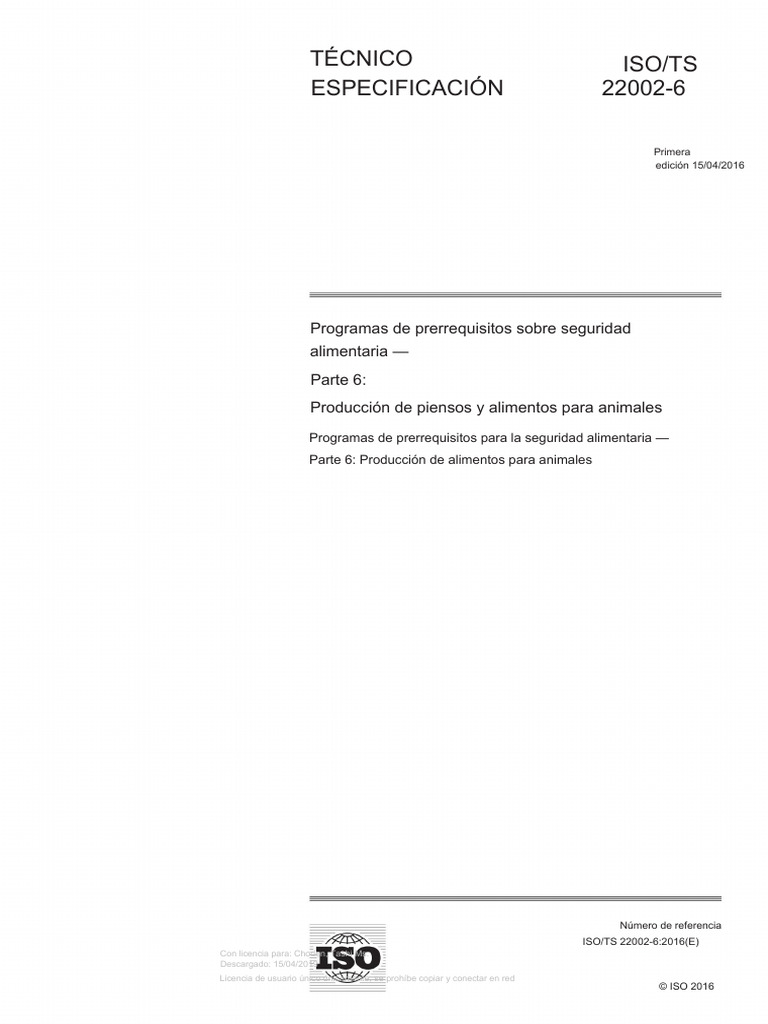 ISO TS22002 6 2016 (Alimentos Animales) | PDF | Alimentos | Agua