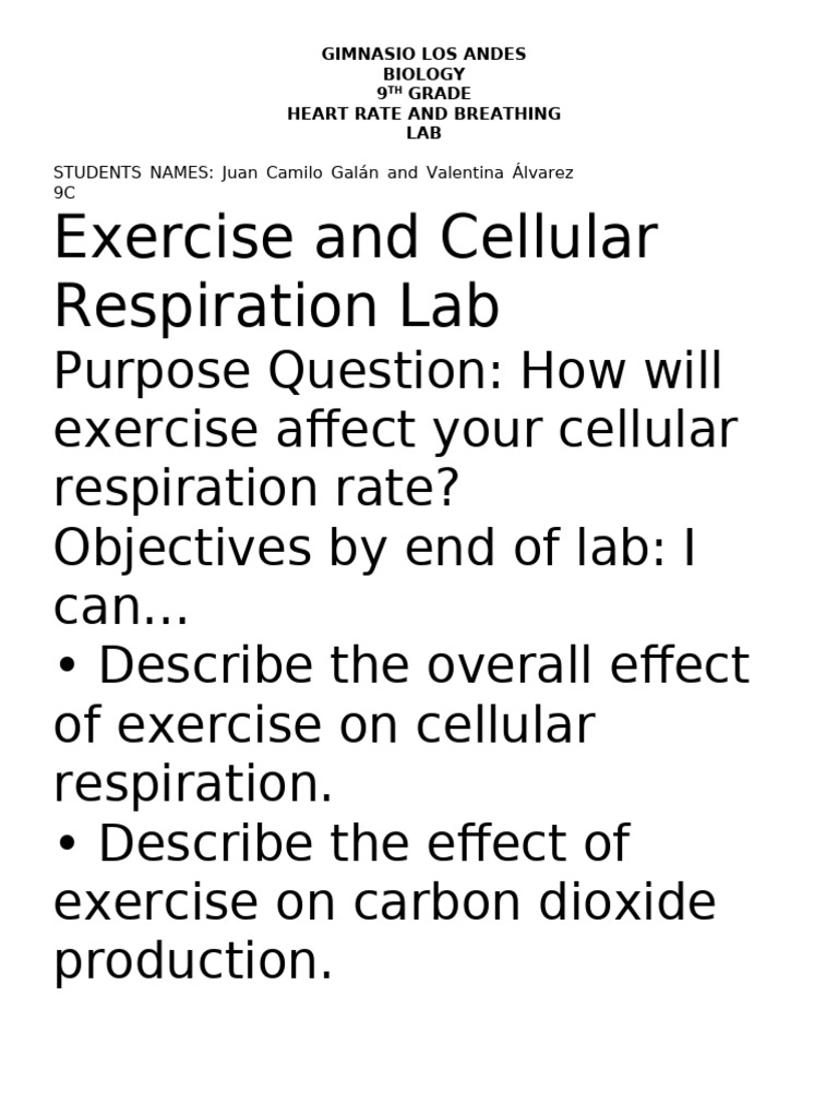 Heart Rate & Respiration Lab Guide | PDF | Cellular Respiration ...