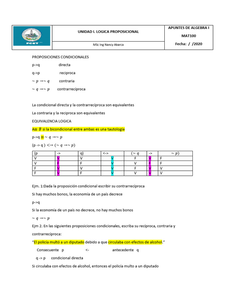 Equivalencias Lã Gicas y Simplificaciã N de Proposiciones | PDF | Lógica matemática ...