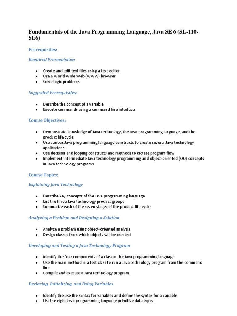 Fundamentals of The Java (SL-110-SE6) | PDF | Java (Programming ...