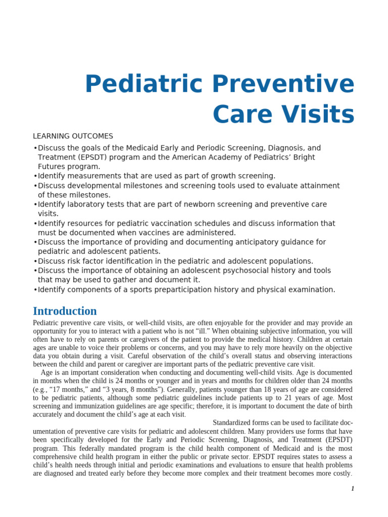 Pediatric Preventive Care Visits | PDF | Medicine | Medical Specialties