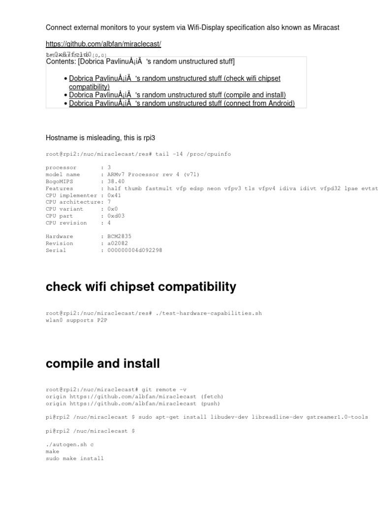 Miracast Setup on Raspberry Pi | PDF