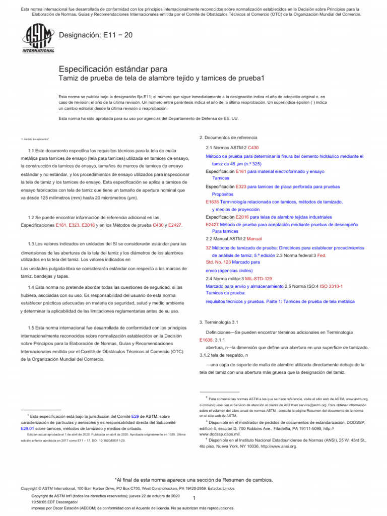Especificación de Tamices de Prueba | PDF | Organización internacional ...
