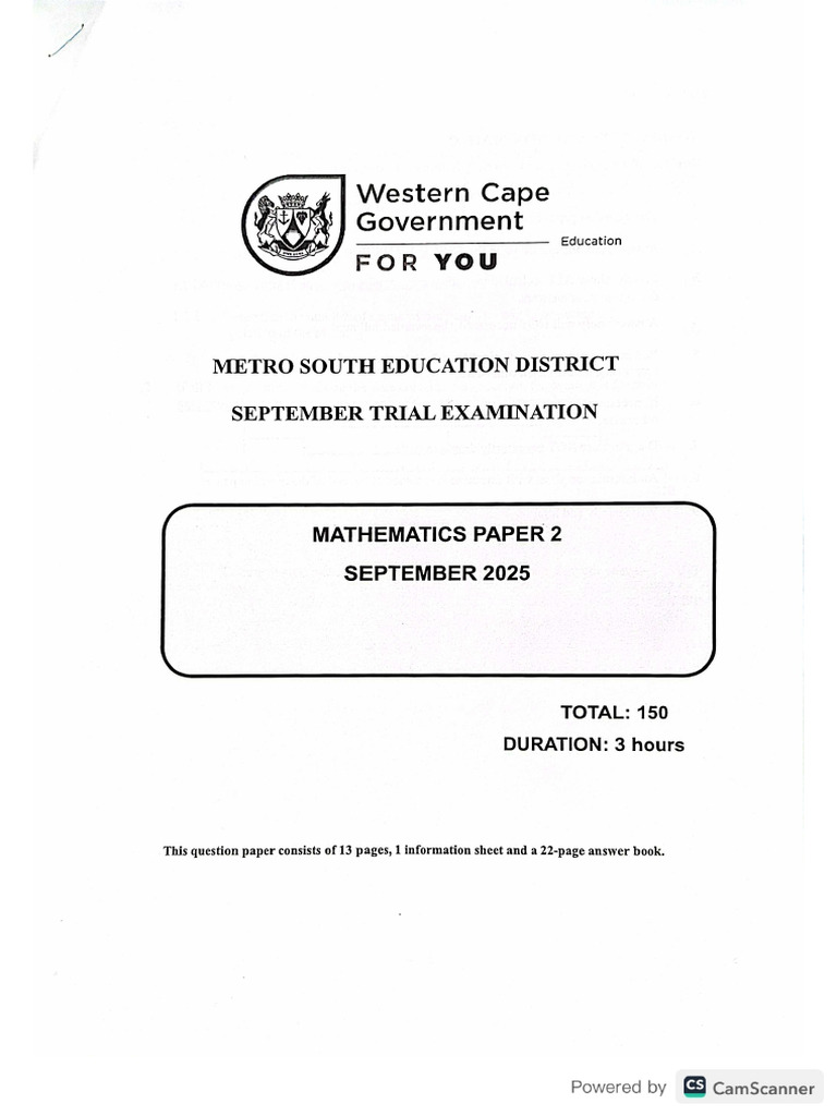 WCMS Maths P2 September 2025 | PDF