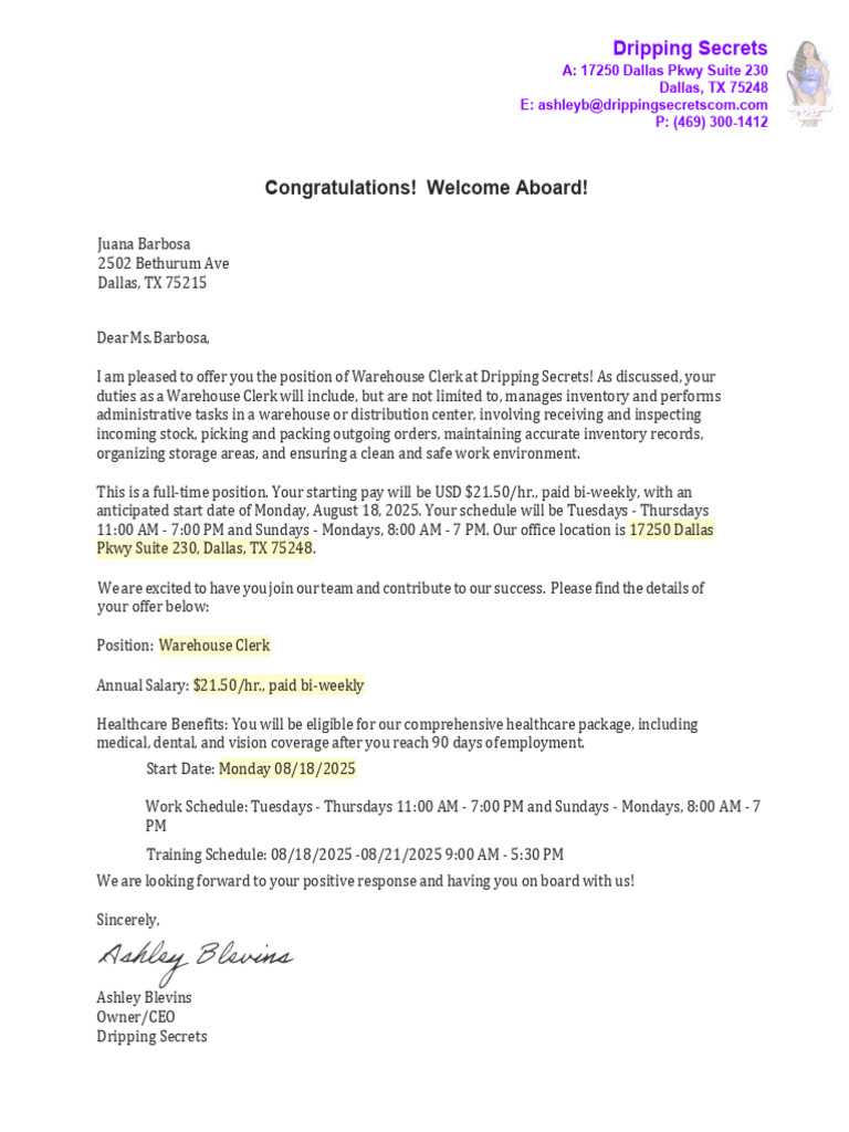 Barbosa Offer Letter Signed | PDF | Economies | Business