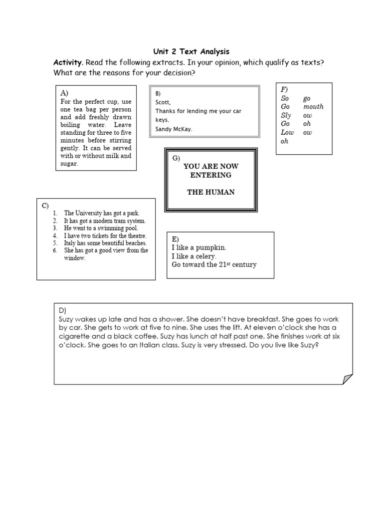 Analyzing Texts: Criteria and Examples | PDF | Linguistics | Human ...