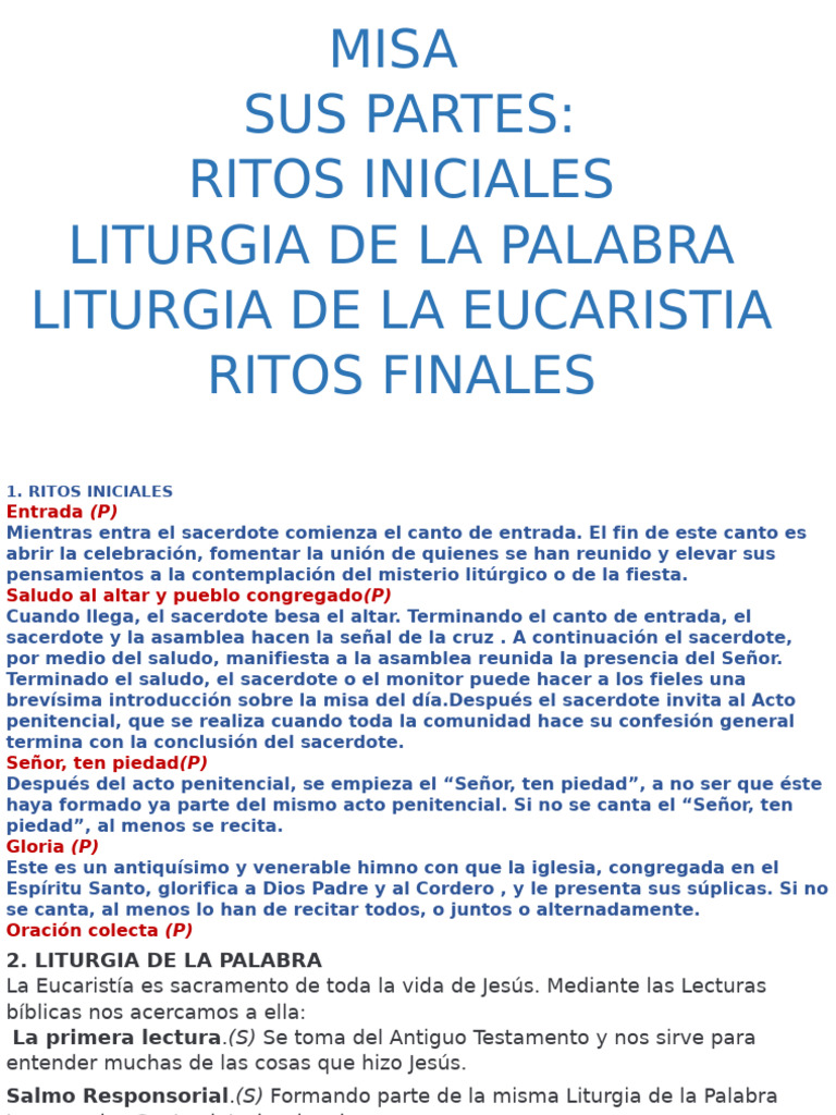 Partes de la Misa Cristiana | PDF | eucaristía | Adoración Cristiana Y ...