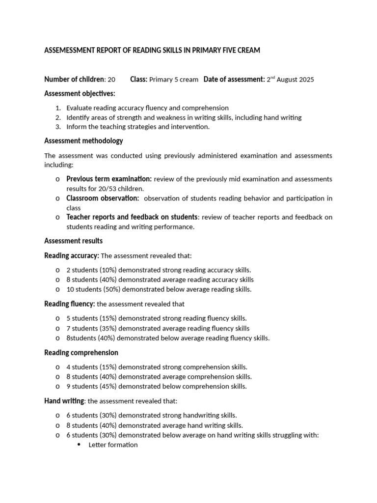 Reading Skills Assessment for Primary 5 | PDF | Phonics | Reading ...