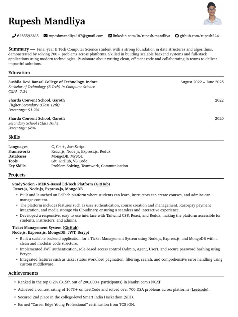 RUPESH_MANDLIYA_RESUME_PHOTOGRAPH (N) | PDF | Mongo Db | Educational Technology