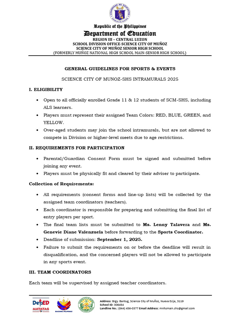 Events General Guidelines Intrams 2025 | PDF | Sports