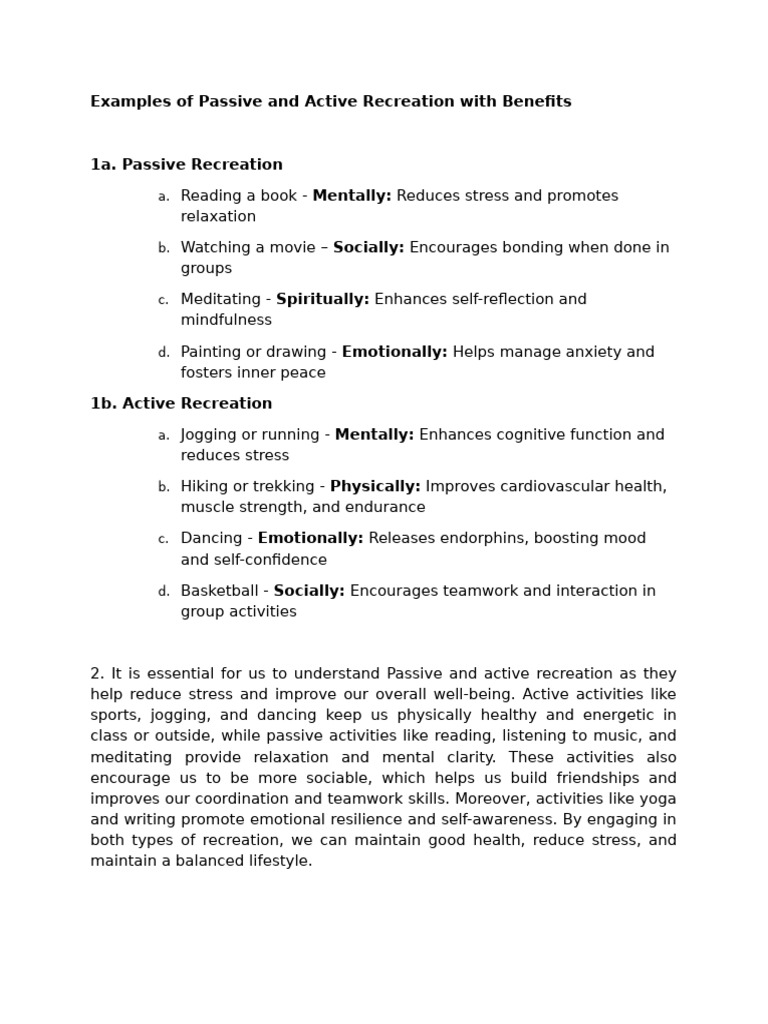Passive and Active Recreation With Benefits | PDF