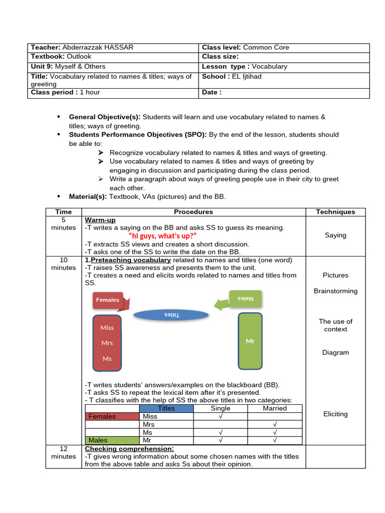 UNit 1, VOC Lesson Plan C.C | PDF | Vocabulary | Cognition
