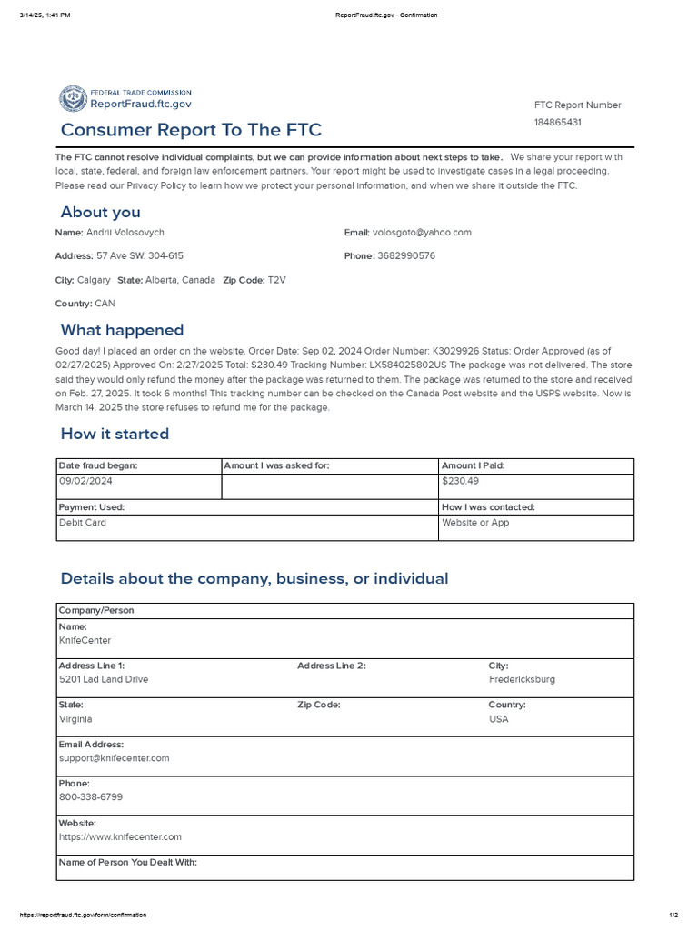 ReportFraud - Ftc.gov - Confirmation | PDF | Credit Card