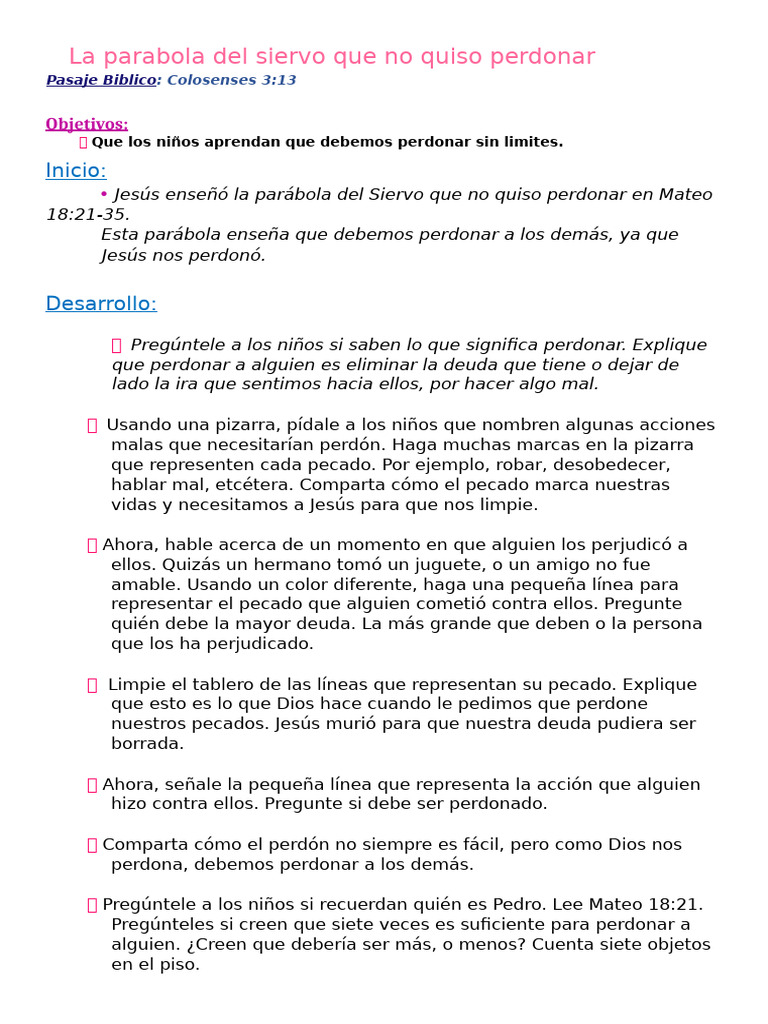 El Siervo Que No Quiso Perdonar | PDF | Jesús | Perdón