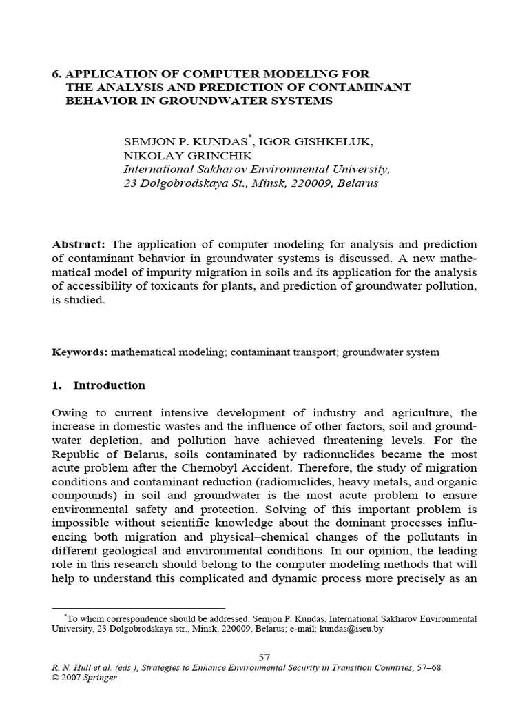 application of computer modeling for the analysis and prediction of contaminant behavior in ...