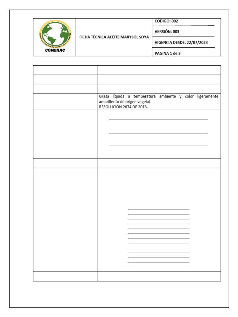 Ficha Tecnica Aceite Marisol | PDF | Petróleo | Alimentos