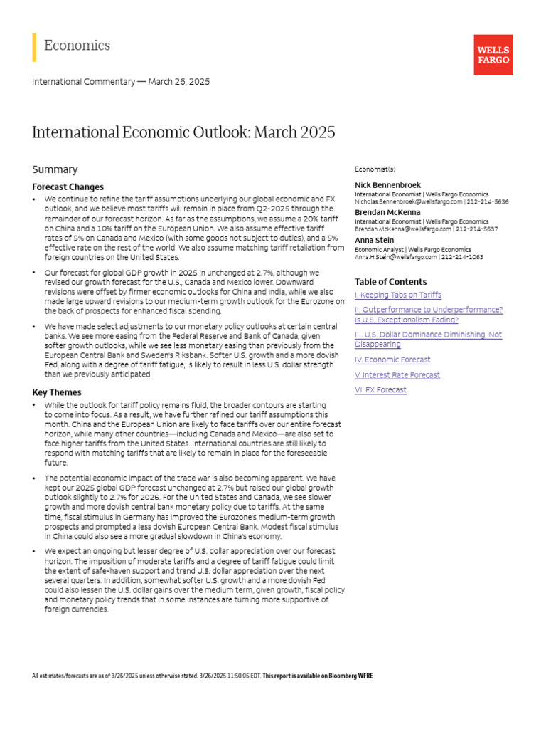 Wells Fargo Economic Outlook March 2025 | PDF | Fiscal Policy | Bank Of ...
