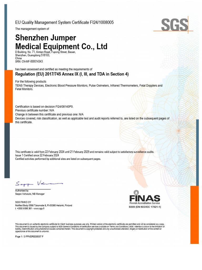 CE Certificate | PDF | Medical Device