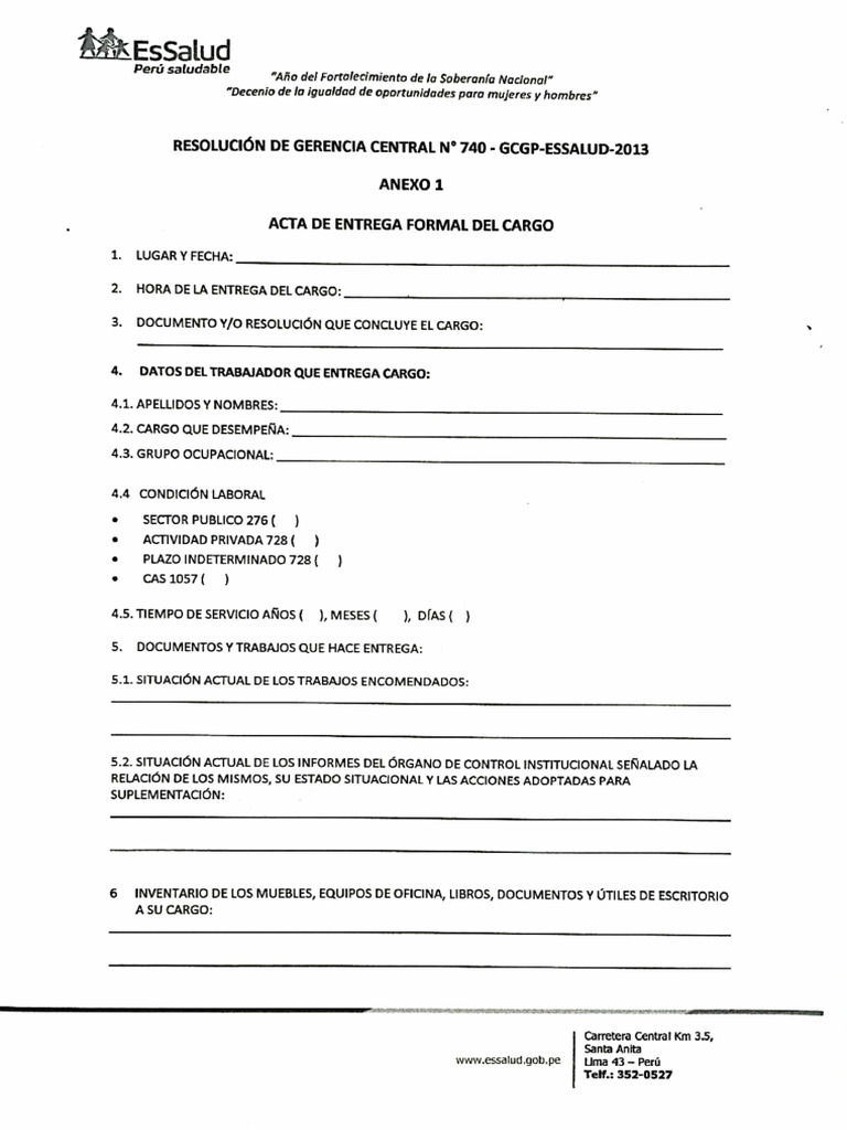 Acta de Entrega Formal de Cargo | PDF