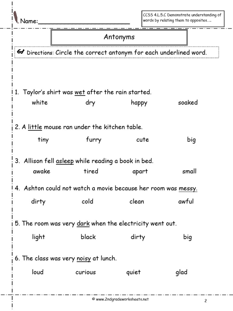Antonyms: Directions | PDF