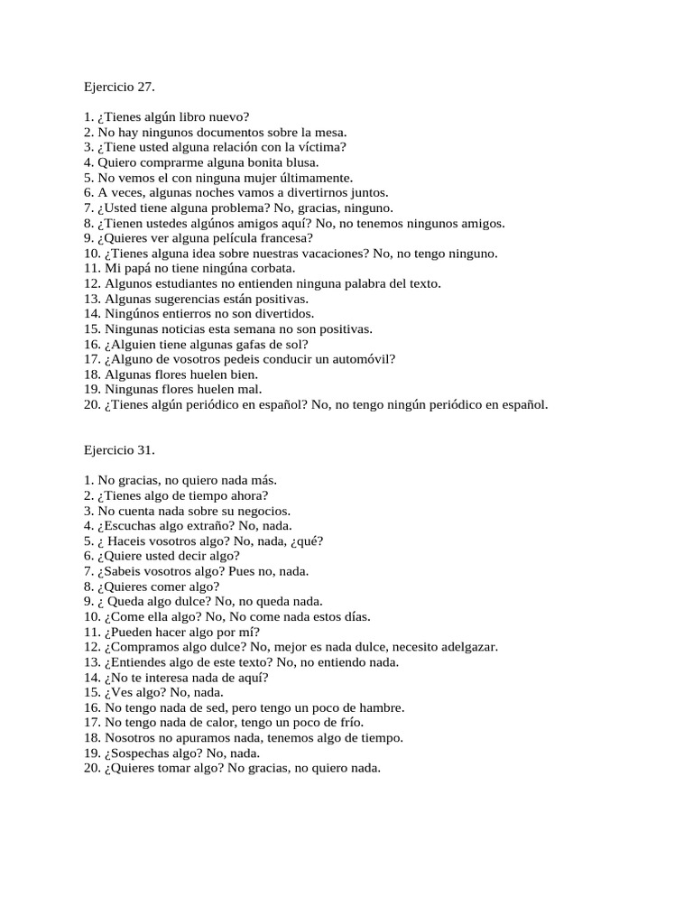 Ejercicios de gramática en español | PDF