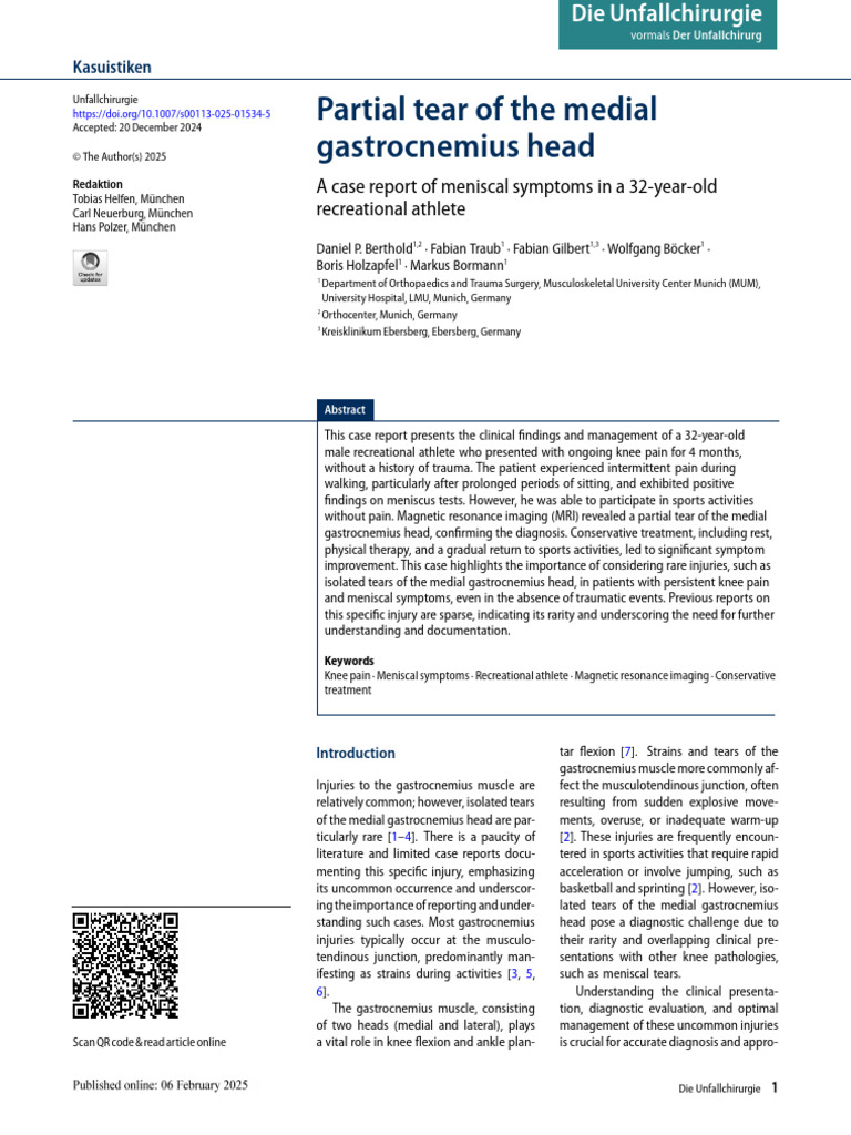 Partial Tear of The Medial Gastrocnemius Head A CA | PDF | Knee | Limbs ...