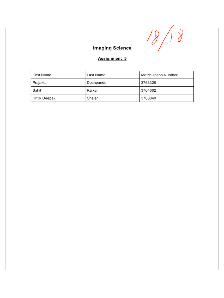 Imaging Science Assignment 5 | PDF