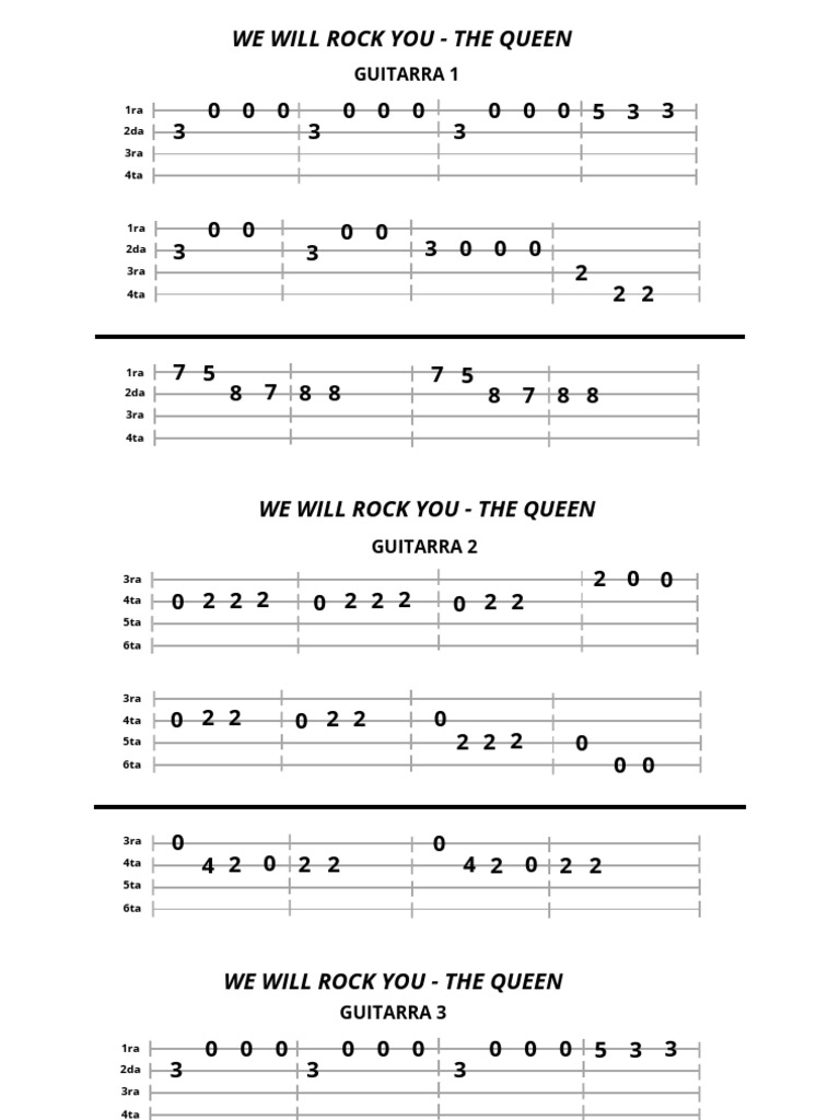 Guitar Tabs for "We Will Rock You" | PDF