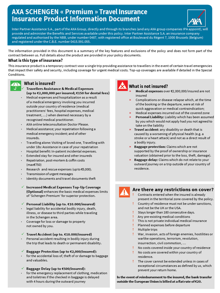 En - Schengen Premium Travel Ipid 2025 | PDF | Insurance