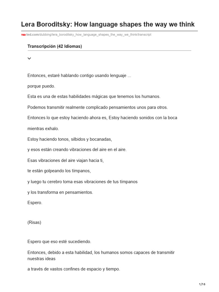 Lera Boroditsky How Language Shapes The Way We Think | PDF ...