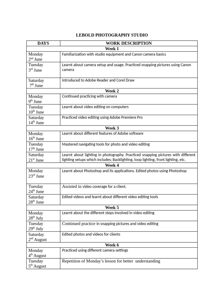LEBOLD Photography Studio Training Schedule | PDF | Adobe Photoshop ...