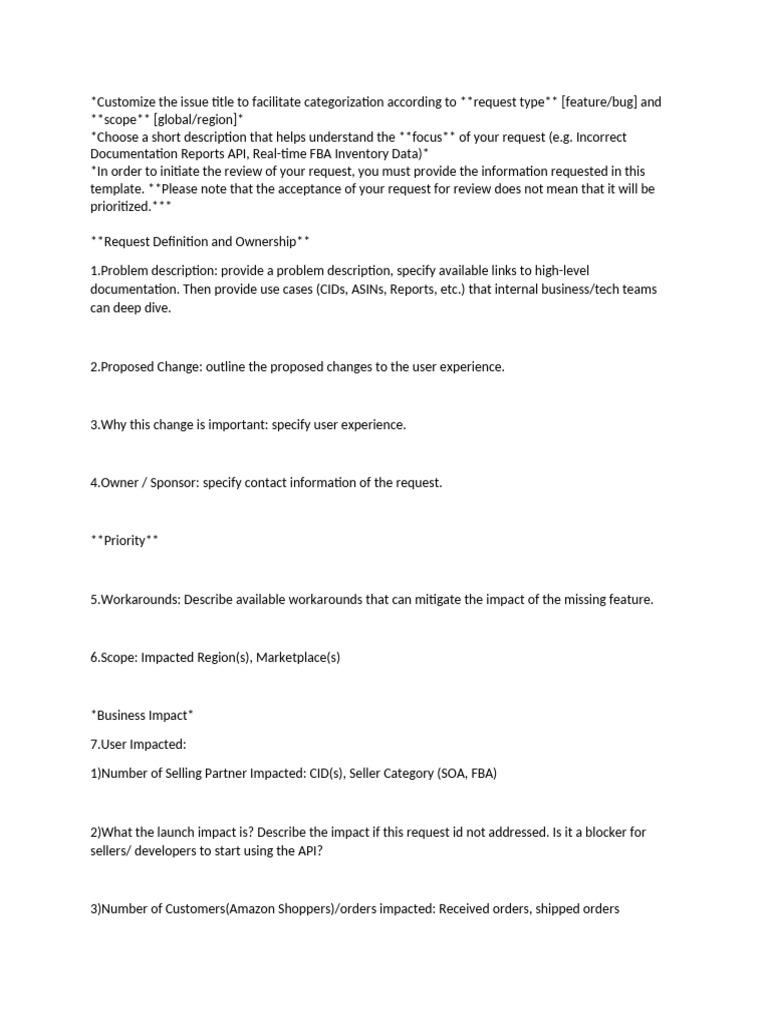 System Bug & Feature Request Template 2020 | PDF