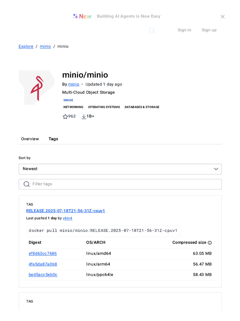 Minio - Minio Tags - Docker Hub | PDF | Linux | Computing