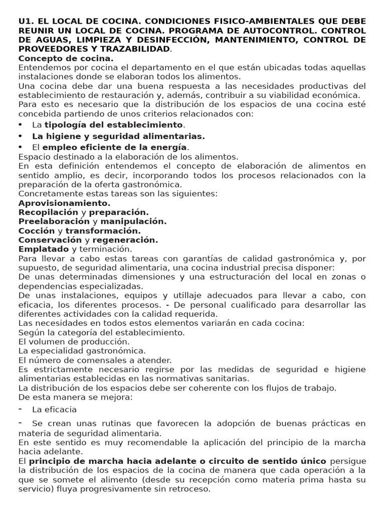 Cocinero U1-El-Local-De-Cocina Condiciones Fisico Ambientales y Programas de Autocontrol L | PDF ...