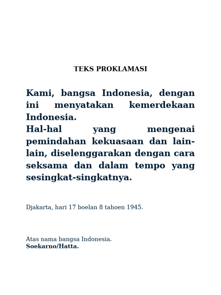 Teks Proklamasi Kemerdekaan 1945 | PDF