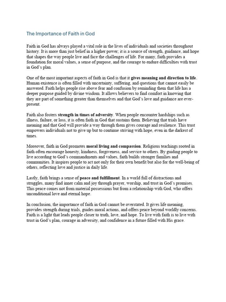 The Importance of Faith in God | PDF
