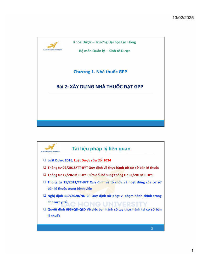 _Chuong 1. Bai 2_Xay Dung Nha Thuoc GPP Update 2025.02.13 | PDF