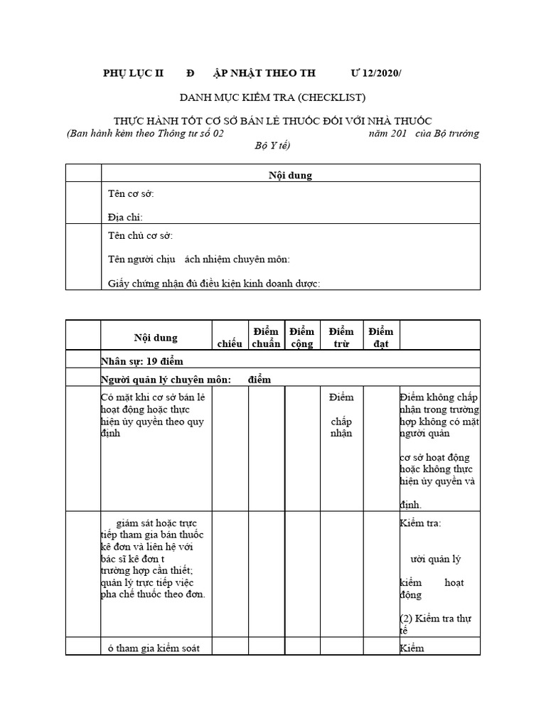 PH L C II 2a Cap Nhat Theo 12 - 2020 - TT - Byt | PDF